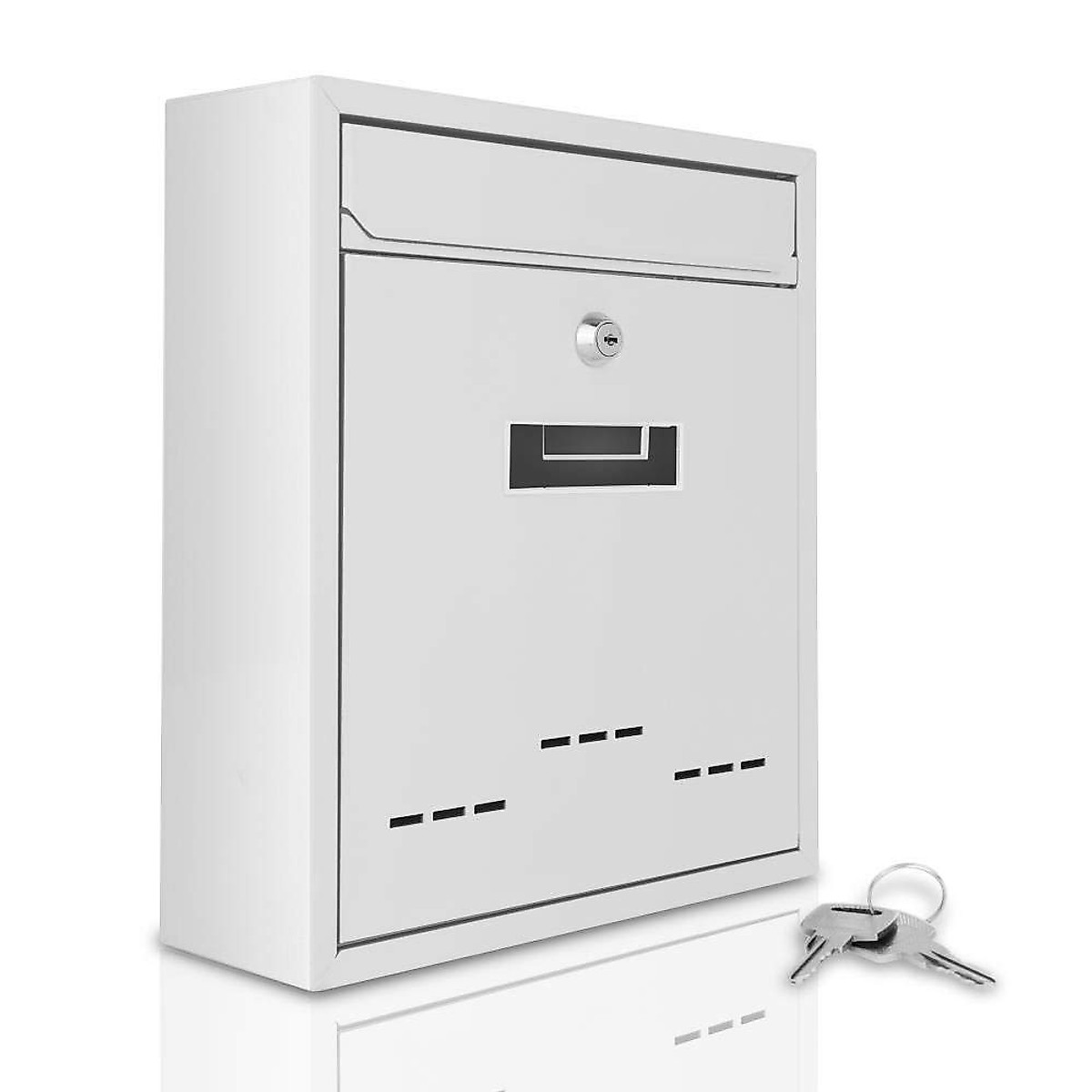 SereneLife Modern Wall Mount Lockable Mailbox-Outdoor Galvanized Metal Key Large Capacity-Commercial Rural Home Decorative &Office Business Parcel Box Packages SLMAB04,White,10.2’’ x 12.2’’ x 3.6’’