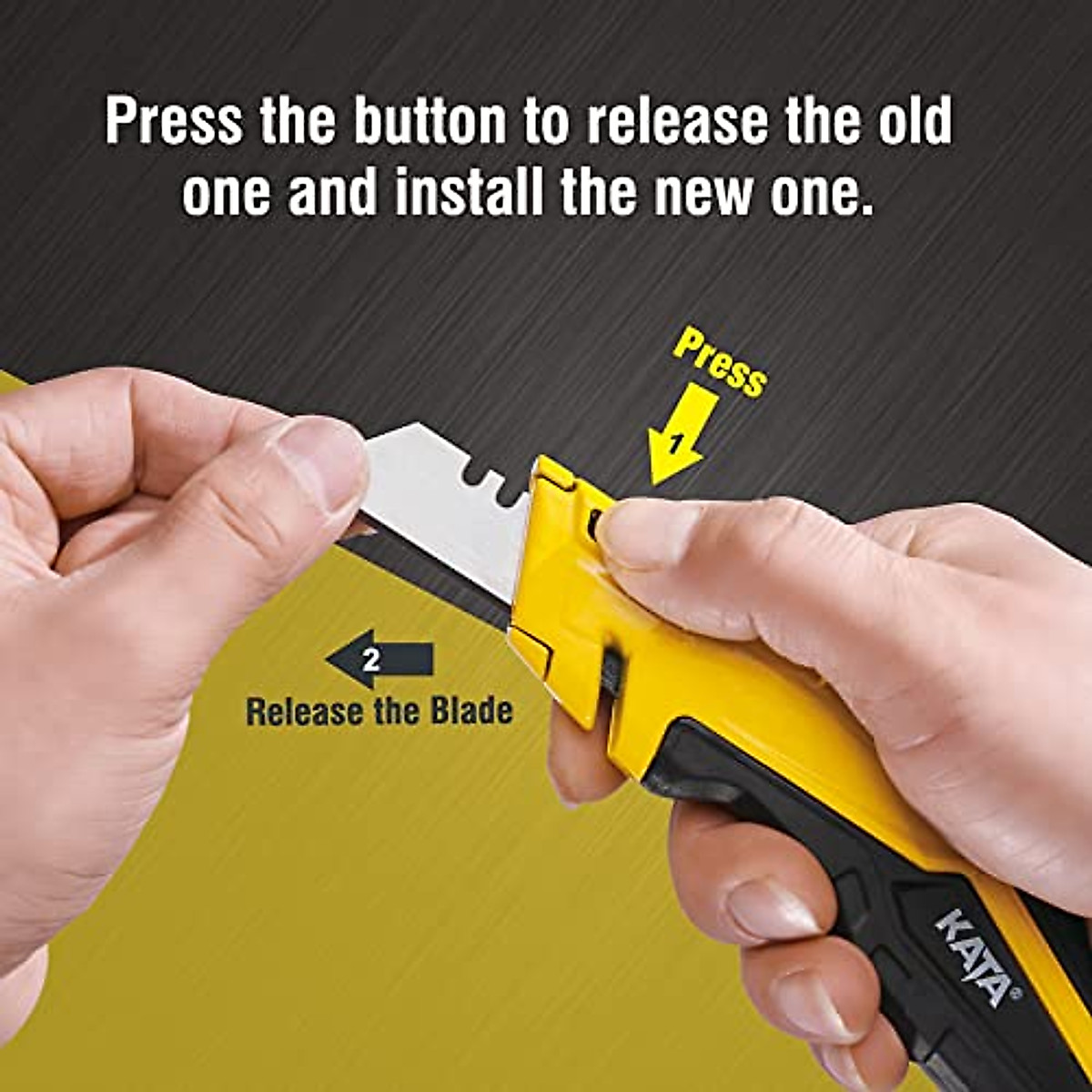 KATA 2Pack Utility Knife Box Cutter Retractable Folding Razor Knife Set Heavy Dudy Safety Cutter, 10pcs SK5 Sharp Blades Included, Yellow