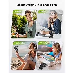 Portable Handheld Fan, 4000mAh Rechargeable Battery Operated Small Desk Fan, Neck Fan with Lanyard & LCD Display, Foldable, 4 Speeds Small Fan Suitable for Outdoor/Camping/Travel/Office…