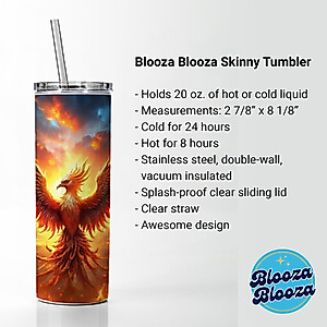Flaming Phoenix Rising From Ashes Fantasy Bird Skinny Tumbler 20oz with Straw Insulated Water Bottle Gift