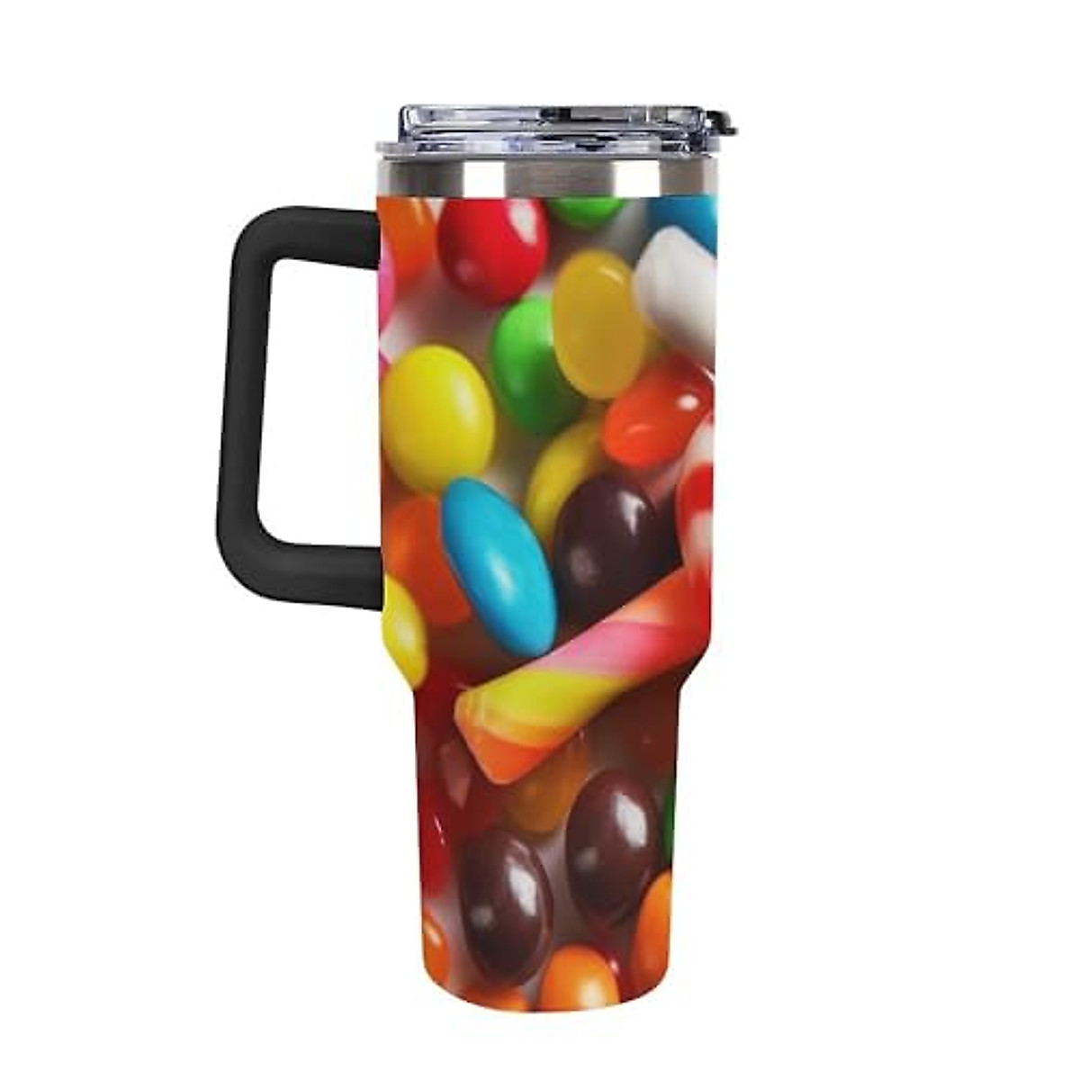 FZQVSGW Colorful Candy 40 Oz Tumbler with Handle And Straw Stainless Steel Vacuum Insulated Tumblers Reusable Keep Drinks Cold Coffee Cup Holder Friendly Gifts for Women Men Car Gym Travel