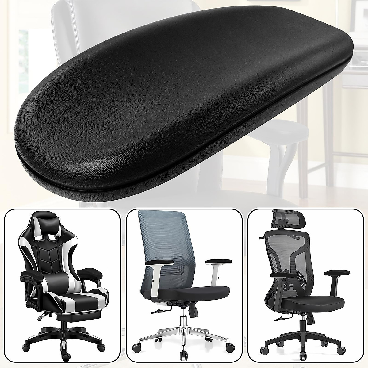 AAGUT Office Chair Armrest Replacement Arm Pads Caps Universal 4" Mounting Hole PU Office Chair Parts 1 Pair (Black, Set of 2) with Screws and Wrench