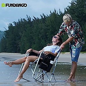 FUNDANGO Rocking Camping Chair for Adults, Oversized Portable Rocking Chair Outdoor Folding with Cooler and Side Pocket for Outside, Backyard, Patio, Lawn, Garden (Black/Grey)
