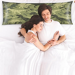 Grunge Dino Camo Body Pillow Case Cover 21x54 Khaki Green Long Body Pillow Pillowcase Soft Breathable Satin Body Pillow Covers for Hair and Skin