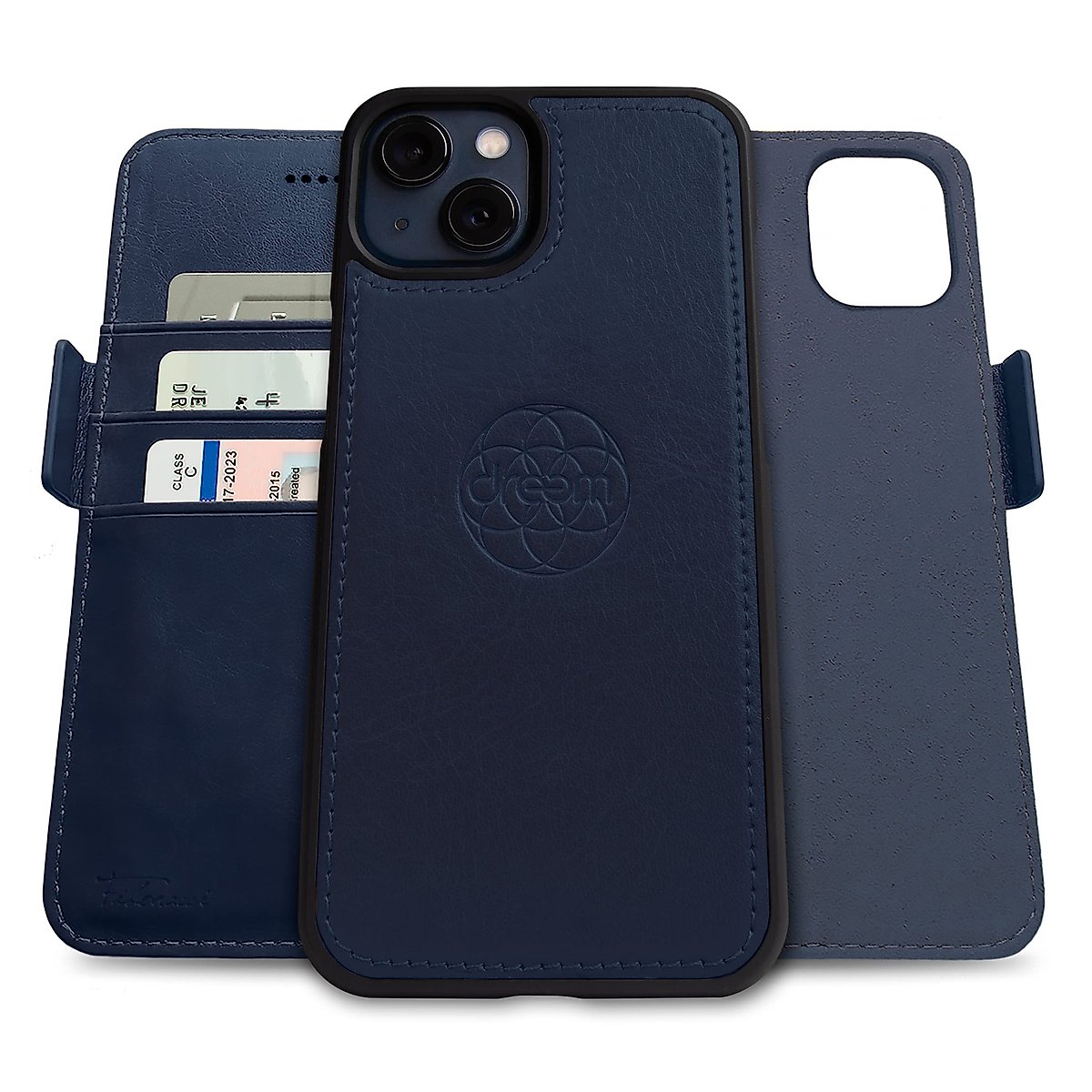 Dreem Fibonacci Wallet Case for iPhone 13 | 2-in-1 Detachable Vegan Leather Cover with Built-in Kick-Stand, RFID Blocking Card Holder, MagSafe Compatible [Royal]
