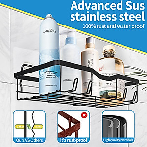 BLINGTWINKLE Shower Caddy Shelf, 5 Pack Adhesive Shower Organizer Bathroom Shelves Basket, No Drilling Rustproof Storage Organizer Rack with Hooks,Soap Caddy & Toothbrush Holder for Kitchen