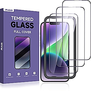 ruwa Screen Protector for iPhone 13/13 Pro/14 [3-Pack] [6.1 Inch] Display Tempered Glass Film with Easy Installation Frame, Ultra HD, 9H Hardness, Scratch Resistant, Case Friendly, Full Coverage