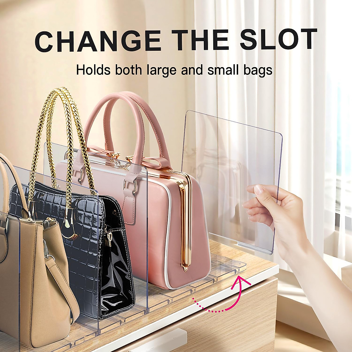 Purse Dividers For Closet,2 Bases 8 Adjustable Divider,Closet Purse Organizer,Purse Organizer For Closet,Purse Shelf Organizer,Closet Bag Organizer,Clear Purse Organizer,Acrylic Purse Organizer