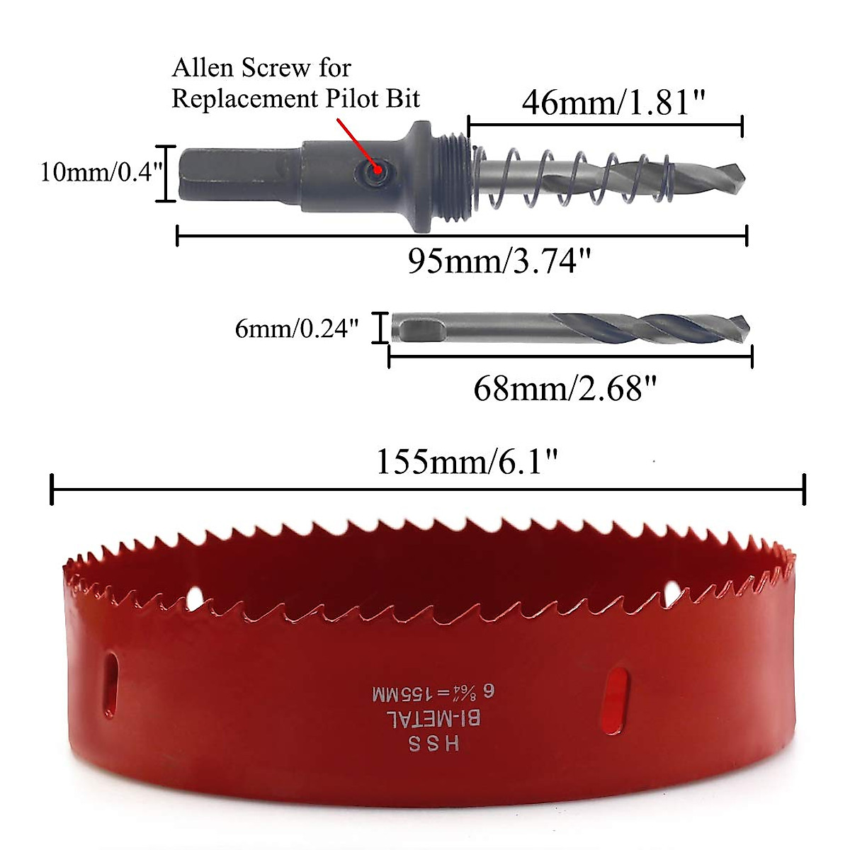 Biaungdo 155mm Hole Saw 6.1 Inch Bi-Metal Hole Saw Corn Hole Cutter for Cornhole Boards, Soft Metal, Drywall, Plastic, Wood, Fiberboard (Red)