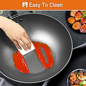 Anyfish Wok Pan with Lid, 12.8in Woks & Stir Fry Pans with Silicone Spatula, Nonstick Wok and Carbon Steel Woks, No Chemical Coated Flat Bottom Chinese Wok For Induction, Electric, Gas, All Stoves