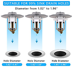 XYCING Universal Bathroom Sink Stopper (Pack of 2), Pop Up Bathroom Sink Drain with Anti-Clogging Filter Basket, 2 in 1 Brass Sink Drain Plug for 1.02-1.96 in Basin Drain Holes