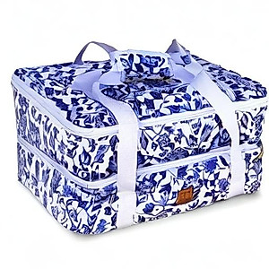 Whites Grove Casserole Carrier, Large Insulated Casserole carrier for hot or cold food, Insulated casserole carrier 9''x13''Lasagna Lugger Tote for Potluck, blue casserole carrier