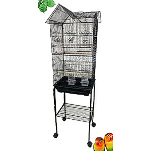 63" Roof Top Bird Flight Rolling Stand Pet Cage for Cockatiel Sun Conure Parakeet Finch Budgie Lovebird Canary (18L x 14W x 63H inches, Black)