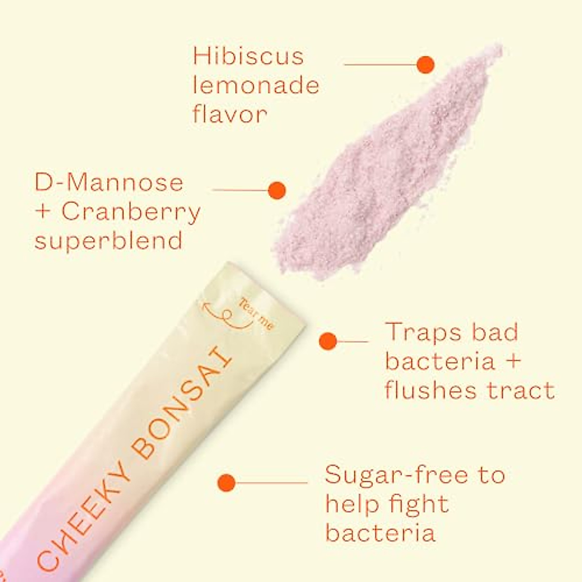 Cheeky Bonsai Bye Bye UTI: Fast Acting UTI Relief Drink Mix with D-Mannose and Cranberry Extract, Urinary Tract Support Health, Hibiscus Lemonade Flavor (10 Packets) - Vegan, Non-GMO, Quick Relief