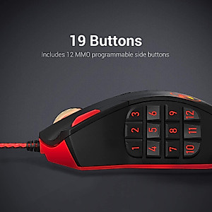 Redragon M901-1 Perdition MMO Gaming Mouse, LED RGB Backlight, 24000 DPI, 18 Programmable Buttons, Ergonomic Design, Wired USB Connection, Black