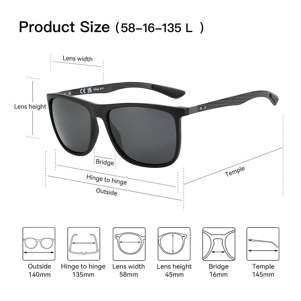 ZENOTTIC Square Polarized Sunglasses for Men Ultralight Carbon Fiber Sun Glasses Driving Fishing Golf Sports UV400 Protection