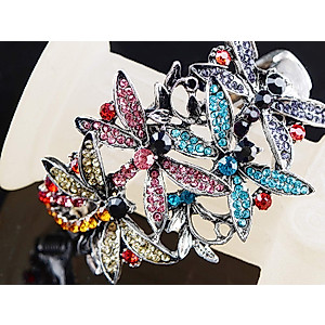 Alilang Womens Silvery Tone Shine Colorful Crystal Rhinestone Flying Dragonfly Firefly Insect Cuff Bangle Bracelet