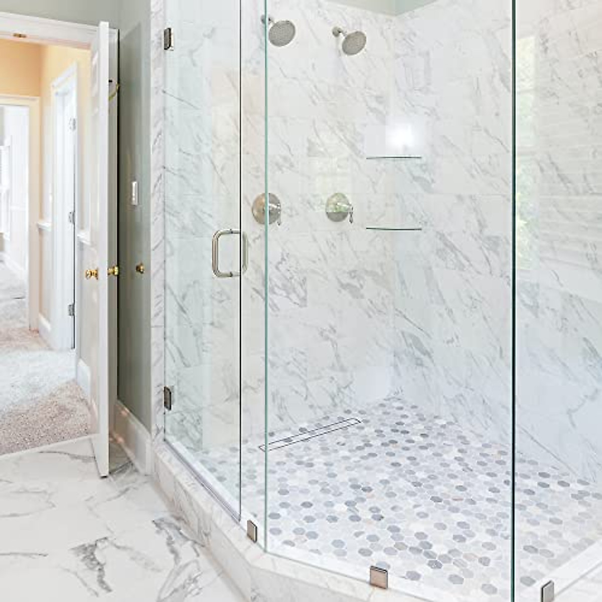 24 inch Linear Shower Drain with Removable Square Hole Panel by Using Brushed 304 Stainless Steel Process, Linear Drain Equipped with Adjustable Feet and Hair Strainer