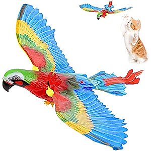 Simulation-Bird-Interactive-Cat-Toy, Flying Bird Cat Toy,Electric Toy Bird For Cats,Flashing Music Funny Cat Toy Cats Kitten Play Hunting Exercising Eliminating Boredom (Parrot1PCS) Pole not included