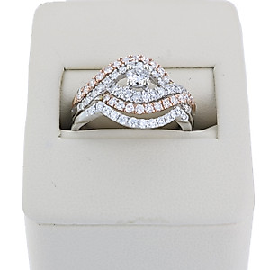 VIR JEWELS 1 cttw Diamond Wedding Engagement Ring Set 14K Pink Gold Curve Bridal Size 7