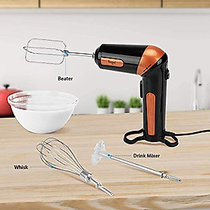 Hand Mixer Electric,Handheld stick Mixer Egg Beater Set w/AC, Stainless Steel Egg Whisk, BPA-Free Beater, Drink Mixer Attachment, Rotatable Angle Hand kitchen Mixer for Coffee