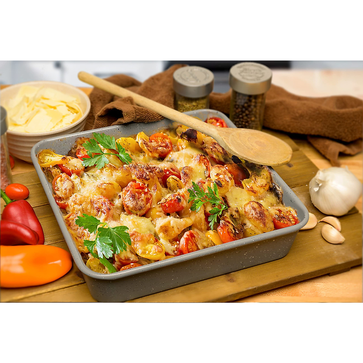 EaZy MealZ Air Fry Crisping Basket & Tray Set, Air Fry Crisper Basket, Tray & Baking Pan, Roasting Sheet, Utensil Safe, Non-Stick, Healthy Cooking