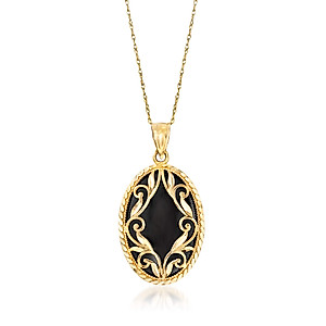 Ross-Simons Oval Black Onyx and 14kt Yellow Gold Pendant Necklace. 18 inches