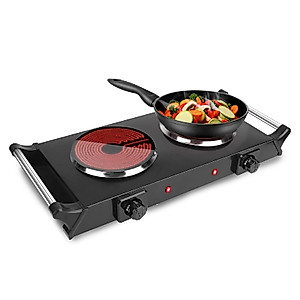 KOCASO 2000W Double Hot Plates, Electric Countertop Burners for Portable Coil Heating, with 5 Temperature Control and Non Slip Rubber Feet, Electric Stove Top Burner for Home RV Camp,Black