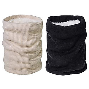 Chalier Infinity Scarf Winter Double-Layer Neck Warmer Knit Fleece Lined Circle Loop Scarves Gifts(black+khaki)