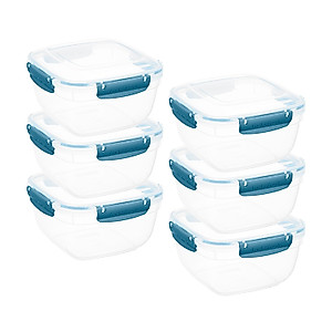 Superio Plastic Food Storage Containers with Airtight Lids, 6 Pack- 80 Oz, BPA Free, Leakproof, Stackable, Microwave, Dishwasher, Freezer Safe, Blue