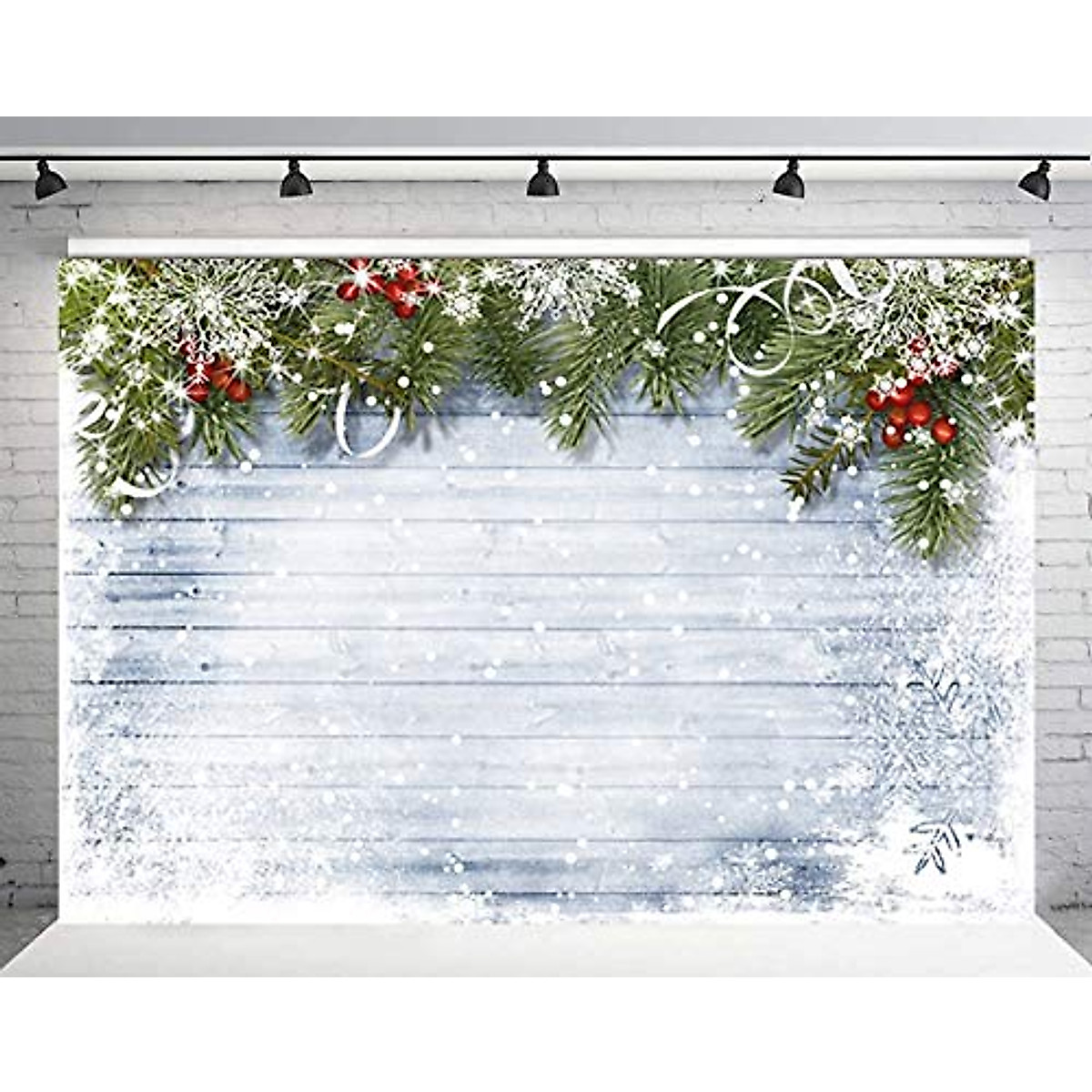 RUINI Winter Snowflake Wood Floor Christmas Pine Tree Backdrop Photography Christmas Photography Backdrop 7x5FT
