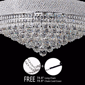 BEIRIO 13-Lights Chrome Finish Classic Empire Style K9 Crystal Chandelier Ceiling Light for Living Room Foyer Dining Room Hallway Bedroom (24×31.5 inch) New Packaging Easy to Install