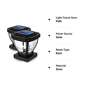 Home Zone Security Solar Post Cap Lights - Decorative Glass LED Outdoor Fits 3.5 x 3.5 in. Post Lights, Black (2-Pack)