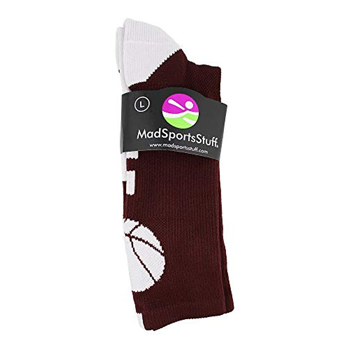 MadSportsStuff Basketball Logo Athletic Crew Socks, Small - Maroon/White