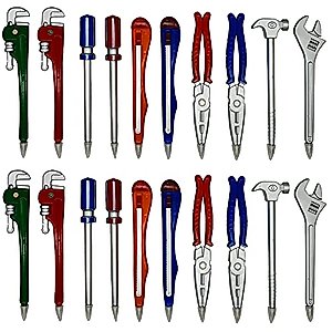 Maydahui 20PCS Hardware Hand Tool Pens Novelty Shape Black ink Ballpoint Pen Pipe Wrench Pincer Pliers Art Knife Spanner Hammer Screwdriver for School Skilled Worker