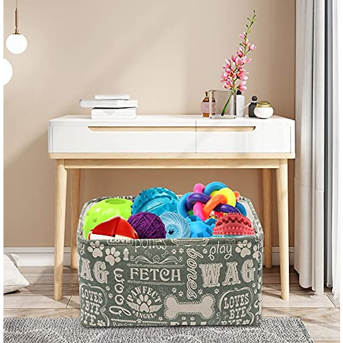 Canvas Storage Basket Toy Bin Organizer with Metal Handles - Idea for Organizing Toy Storage, Baby Toys, Kids Toys, Dog Toys, Baby Clothing, Children Books, Gift Baskets - Green