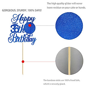 Blue 36 Photo Birthday Cake Topper, Glitter Women Men Happy 36th Birthday Decoration With Photo Frame, Party Photo Props