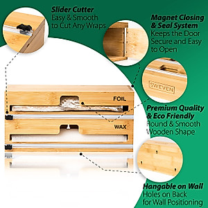 Plastic Wrap Organizer for drawer | Saran Wrap, Aluminum Foil, Wax Paper and Plastic Wrap Dispenser with Cutter | Perfect Kitchen Organizer | Labels Included | Compatible with 12" Roll (2 Slot)