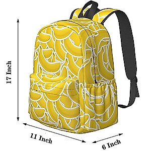 FeHuew 17 inch Backpack Banana Yellow Pattern Seamless Laptop Backpack School Bookbag Shoulder Bag Casual Daypack