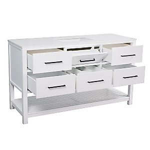 Kitchen Bath Collection Hudson 60-inch Single Bathroom Vanity (Engineered Marble/White): Includes White Cabinet with Engineered Marble Countertop and White Ceramic Sink