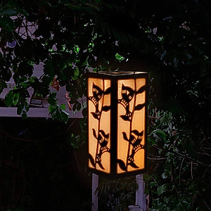 A-FFORDABLE Outdoor Garden Reflection Hummingbird & Plant Lantern Color Change Solar Light for Home Patio Deck Lawn Yard Holiday Decor