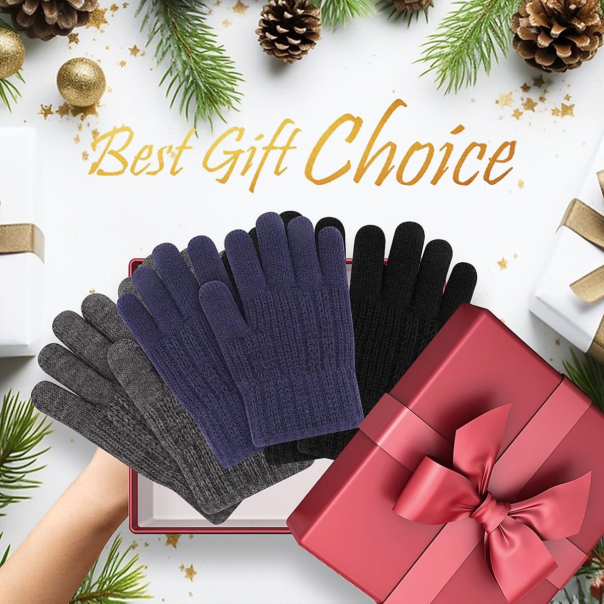 ORVINNER Kids Winter Gloves for Boys Girls, 3 Pairs Children Warm Wool Lined Gloves Toddler Thermal Knitted Mittens (Black/Navy/Dark Grey - Solid Color)