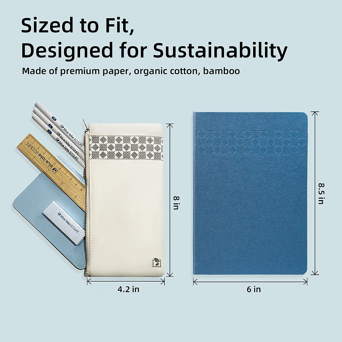 Blue Lake ECOLIFE Monthly & Weekly Life Planner Kit, Undated, Hardcover Journal 6x8, Blank Page Notebook, Stickers, Pencil Pouch, Bookmarks BLUE