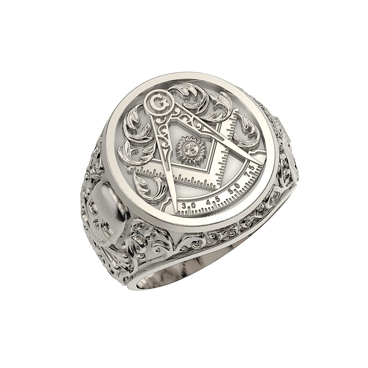 Skull Viking Freemason Masonic Band Ring Compass Hip Hop Vintage Statement Masonic Punk Biker Gift Gothic Flying Double Eagle Jewelry Ring 14k White Gold Finish 925 Sterling Silver