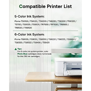 PGI-280XXL CLI-281XXL Ink 280 281 Compatible Cartridges Replacement with Canon PIXMA Printer TR8520 TS9120 TS6200 TS6220 TS8120 TS8220 TR7520 TS6120 (1PGBK 1Black 1Cyan 1Magenta 1Yellow)