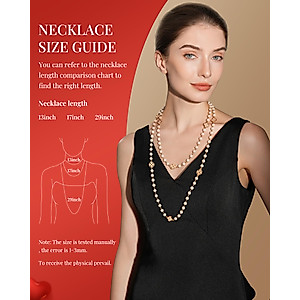 IDOKAWA 8MM Round Simulated Shell Pearl Strand Layered Necklace for Women, Dainty Multiple Strands Long Necklace for Party, Vintage Costume Jewelry