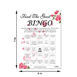 Floral Roses Find The Guest Bingo Game, Wedding, Bridal Shower, Bachelorette or Engagement Party Game, Event Activities Play Pack of 50 Cards 5”x7” Made in USA