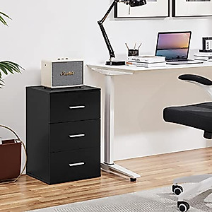 Yaheetech Wood Nightstand, Bedside Table with 3 Drawers, Bedside Cupboard with Metal Handles, Small Drawer Cabinet Unit with Storage for Bedroom/Small Space, Black