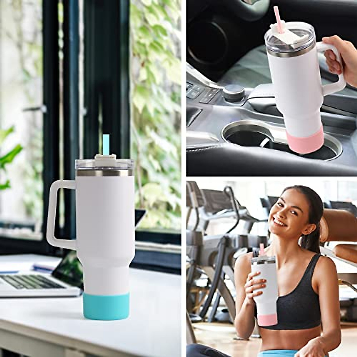 6 Pack Silicone Replacement Straws for Stanley Adventure Quencher 40oz Travel Tumblers, Reusable Straw with 2 Silicone Bumper Boot for Stanley, Compatible with Stanley 40oz Cup Accessories, BPA Free