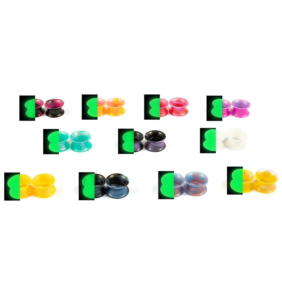 WBRWP 22pcs Ear Tunnels and Plugs - Double Flared Hollow Soft Silicone Ear Gauges Ear Expander Stretcher Body Piercing Jewelry 00g(10mm)